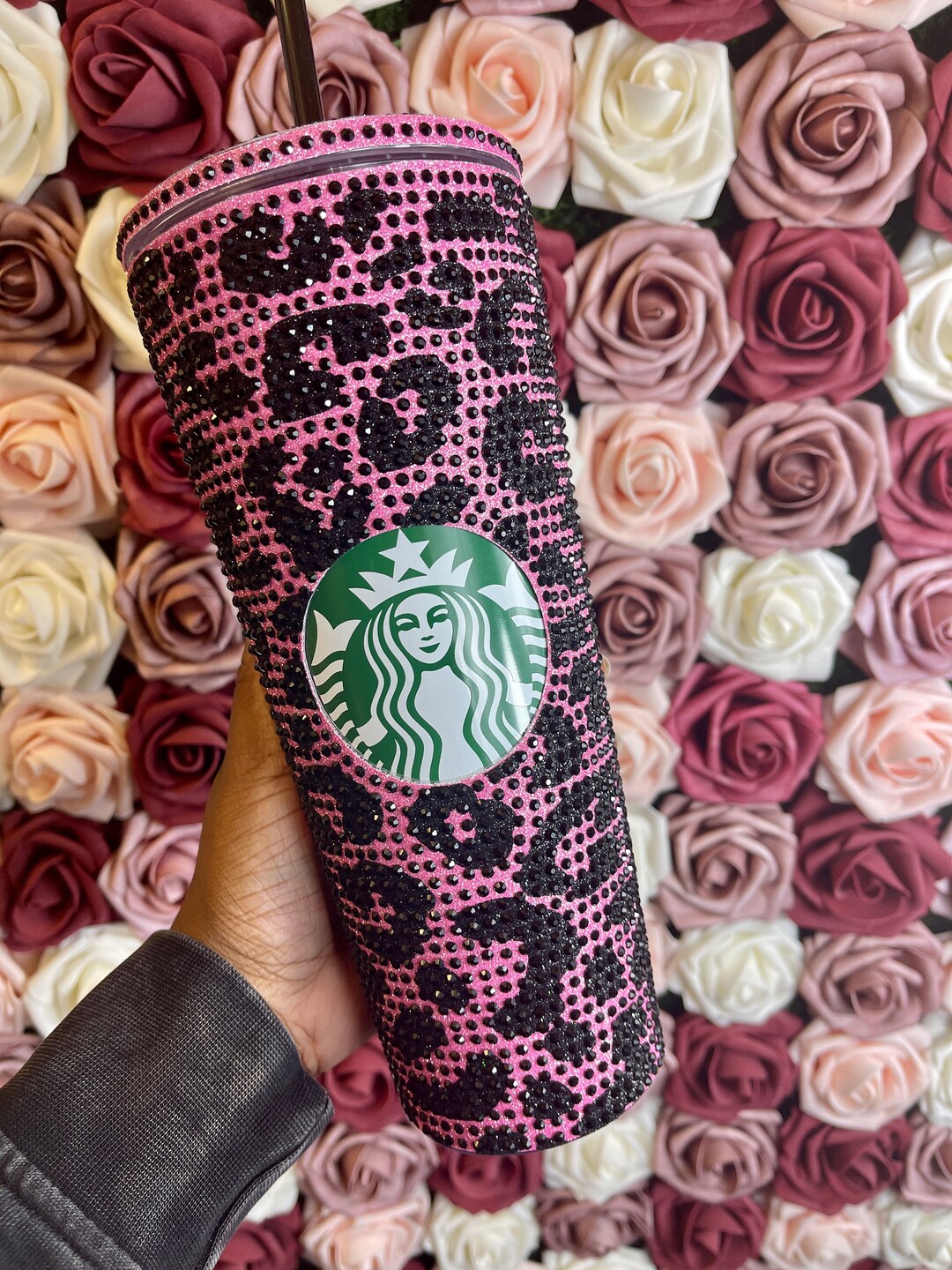 Pink and Black Glitter HTV With Black Rhinestones Cheetah Leopard Print ...