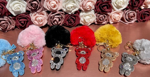Mini Bling Bear Keychain With Pom Pommultiple Colors | Etsy
