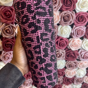 Pink and Black Glitter HTV With Black Rhinestones Cheetah Leopard Print ...