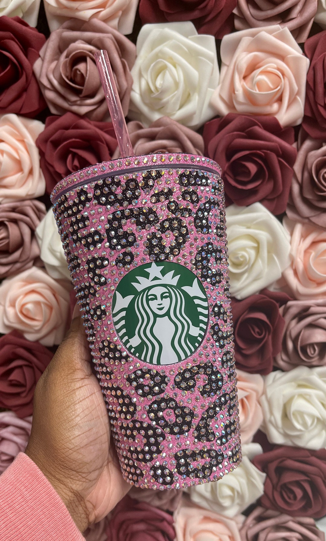 Pink and Black Glitter HTV With Pink AB Rhinestones Cheetah Leopard ...