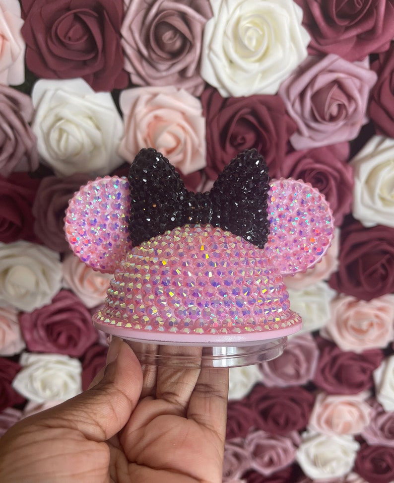 Light Pink AB With Black Bow Full Bling Rhinestone Mouse Ear - Etsy