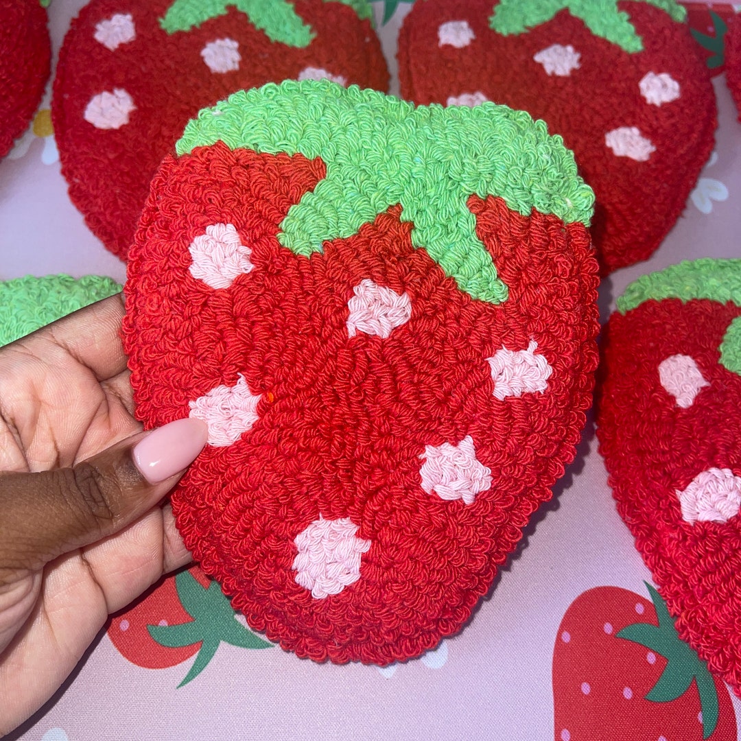 Red Strawberry Mug Rug Coasterpunch Needle Coastersfruit Coaster Anti ...