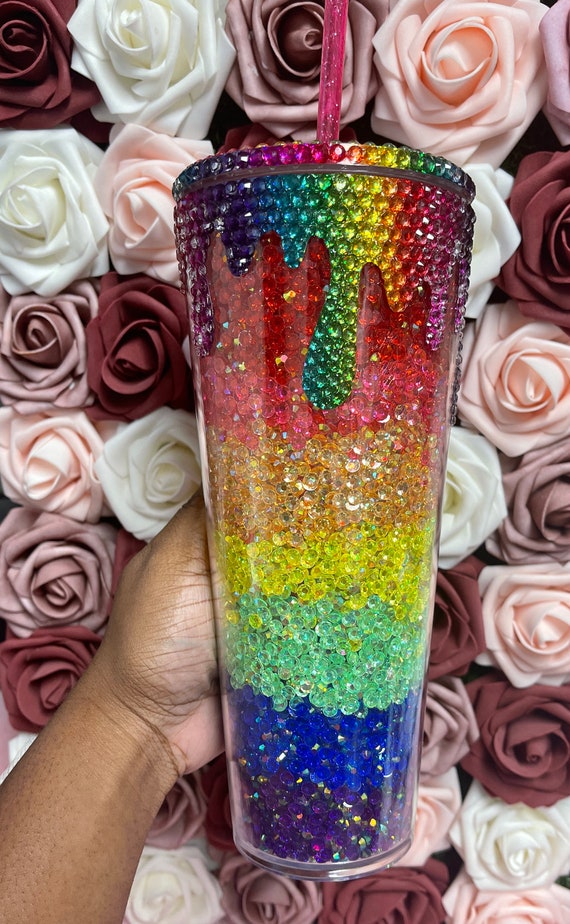 Rainbow Sparkle Drip Rhinestone Bling Venti Acrylic Tumbler - Etsy