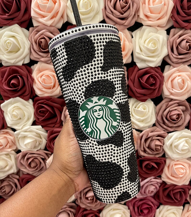 Cow Print Vinyl & Rhinestone Full Bling Venti Acrylic - Etsy
