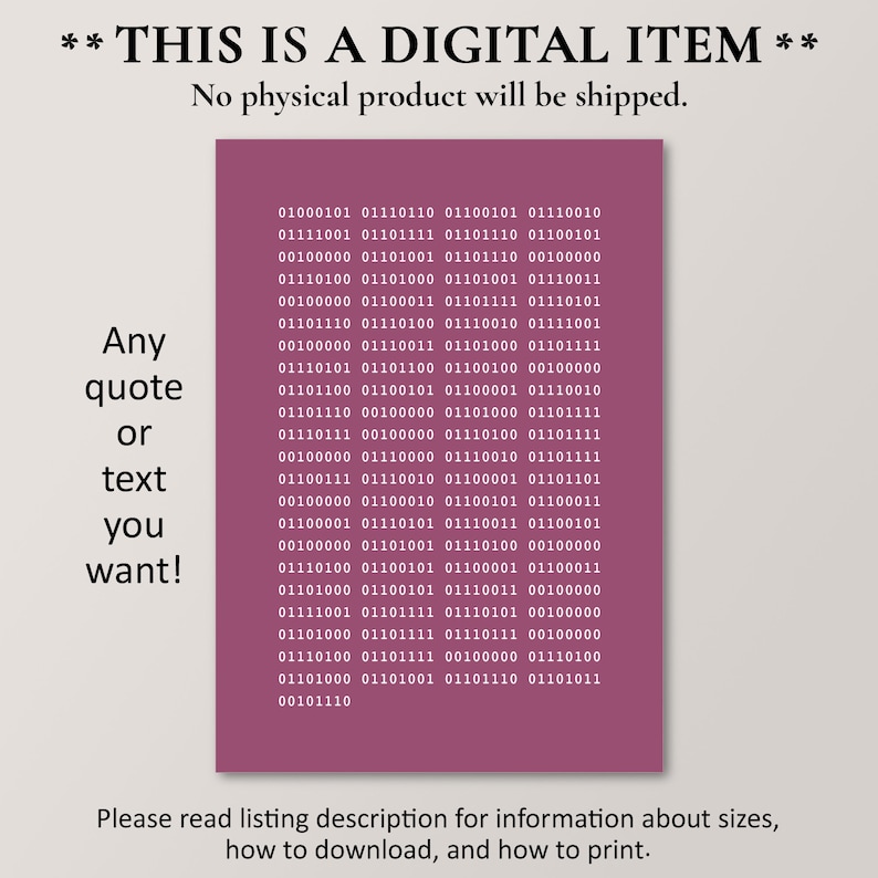 Custom Quote or Text Binary Code Poster Computer Geek Gifts - Etsy