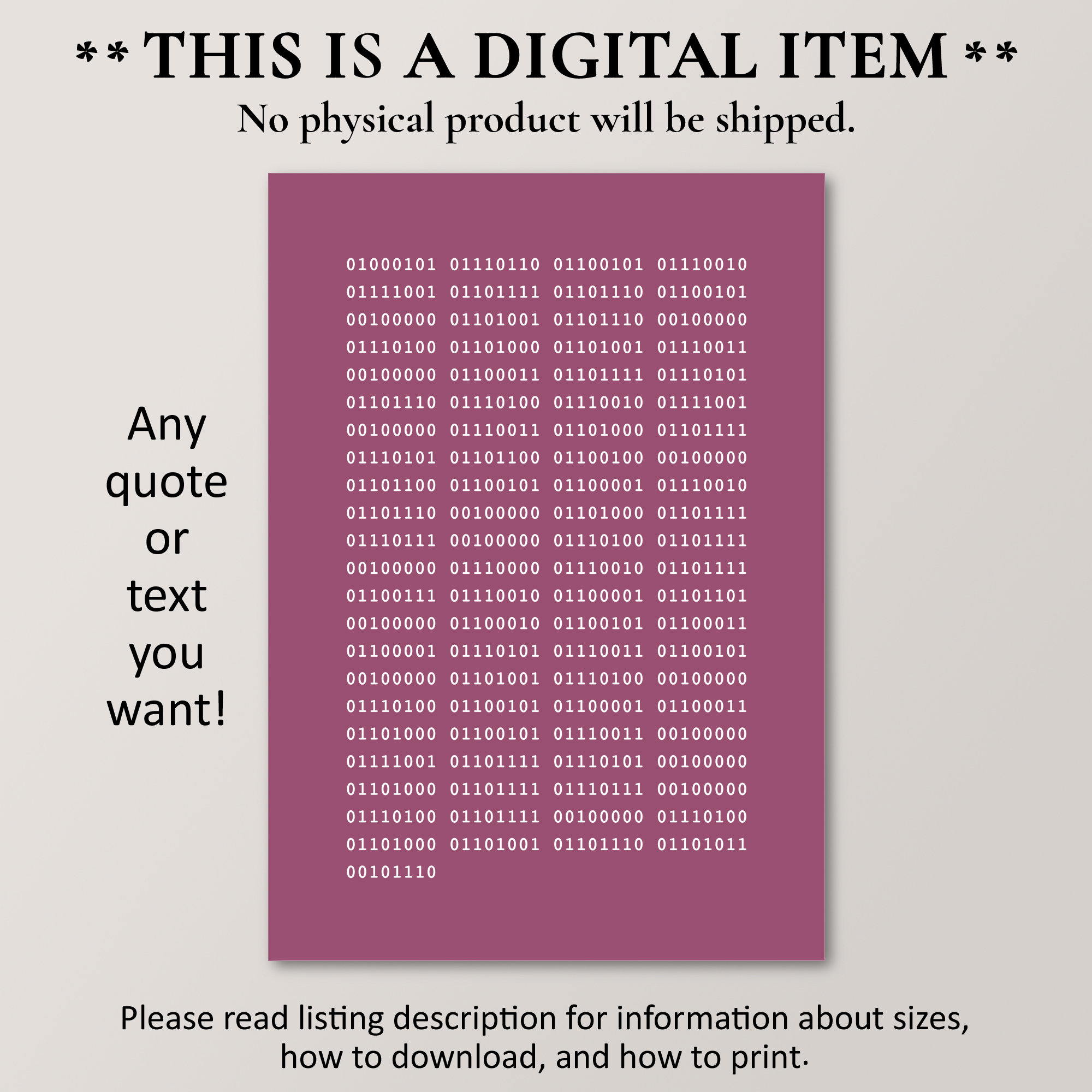 Custom Quote or Text Binary Code Poster Computer Geek Gifts - Etsy