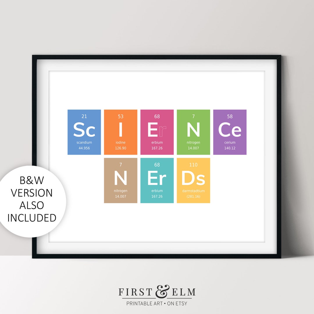 Science Nerds Print, Periodic Table of Elements, Colorful Chemistry Art ...