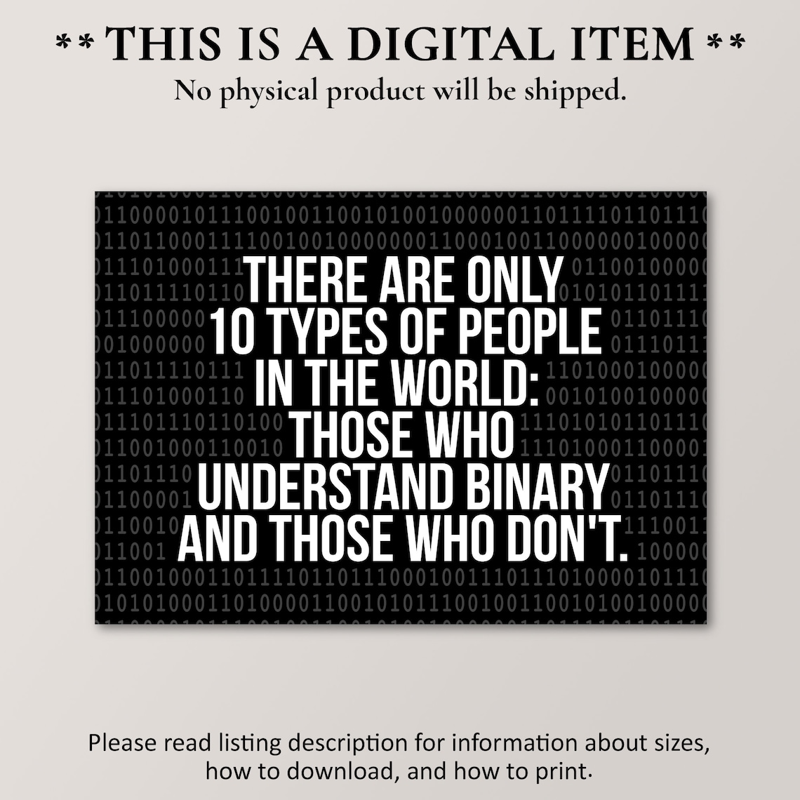 Binary Code Joke Print, There Are Only 10 Types of People, Computer Lab ...