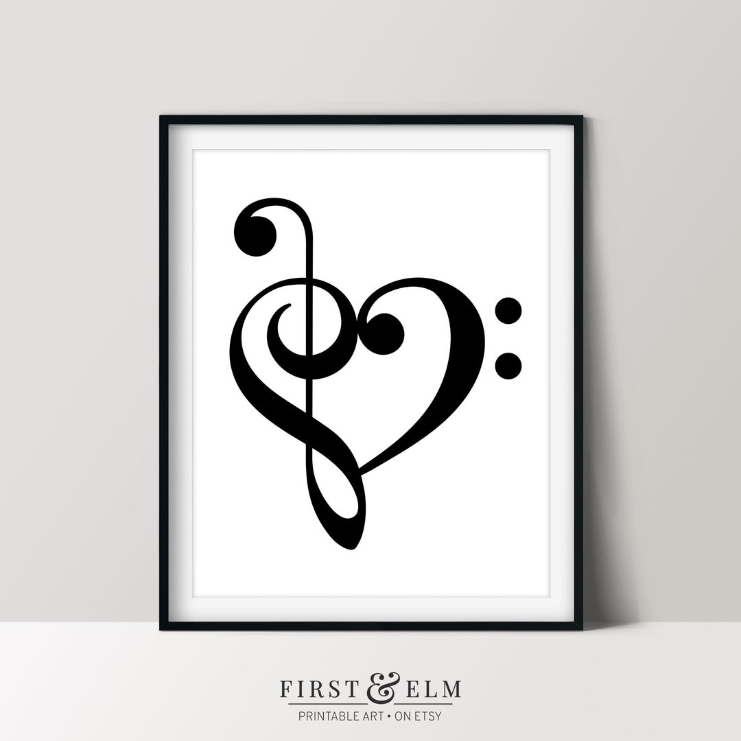 Treble Clef and Bass Clef Heart Poster, Unique Music Lover Gift Idea ...