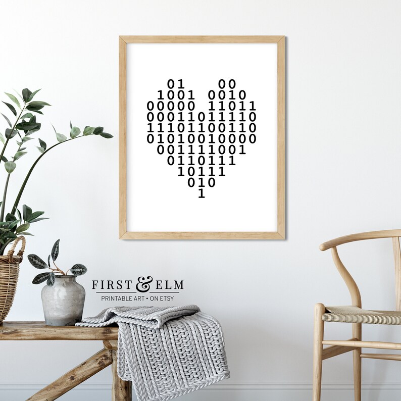 Binary Code Poster Heart Shaped I Love You Unique Nerd - Etsy