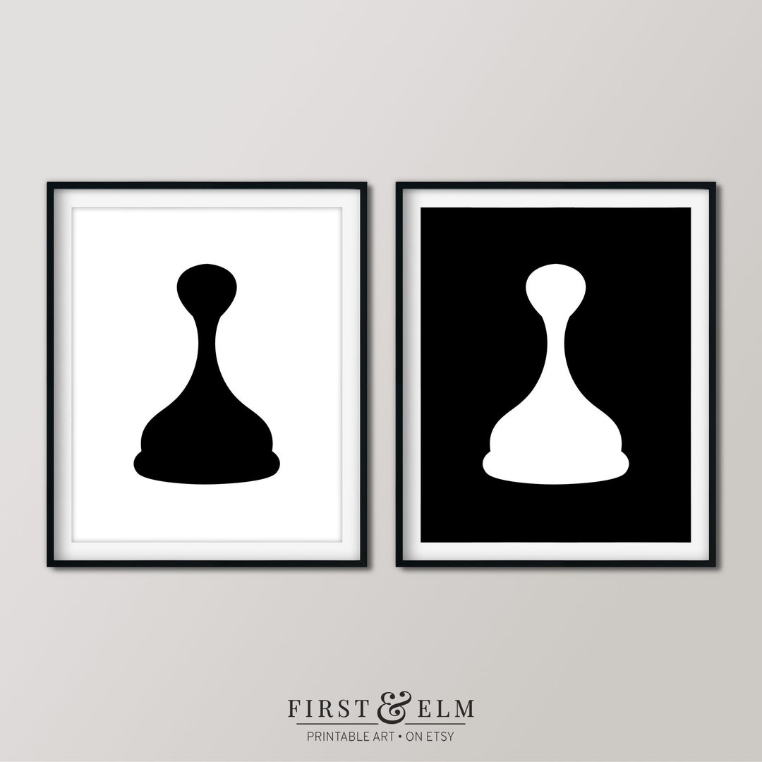 Game Pieces Posters, Set of 2 Prints, Game Room Wall Art, Black and ...