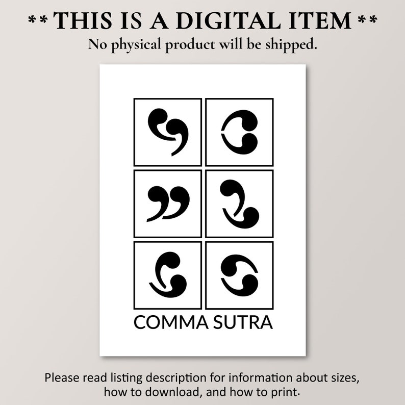 Comma Sutra Poster Printable Download Funny Bedroom Décor | Etsy
