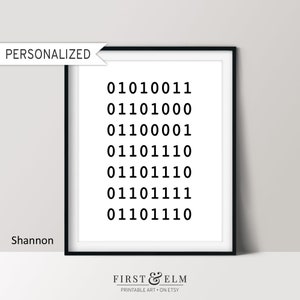 Binary Code Poster Customized With Name, Computer Geek Gifts ...