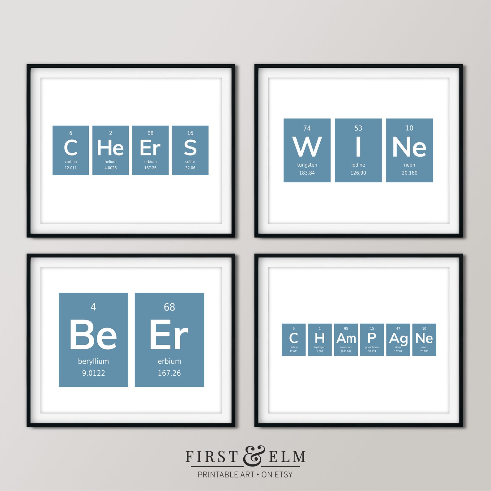 Set of 4 Nerdy Bar Signs Beer Wine Champagne Cheers Periodic | Etsy