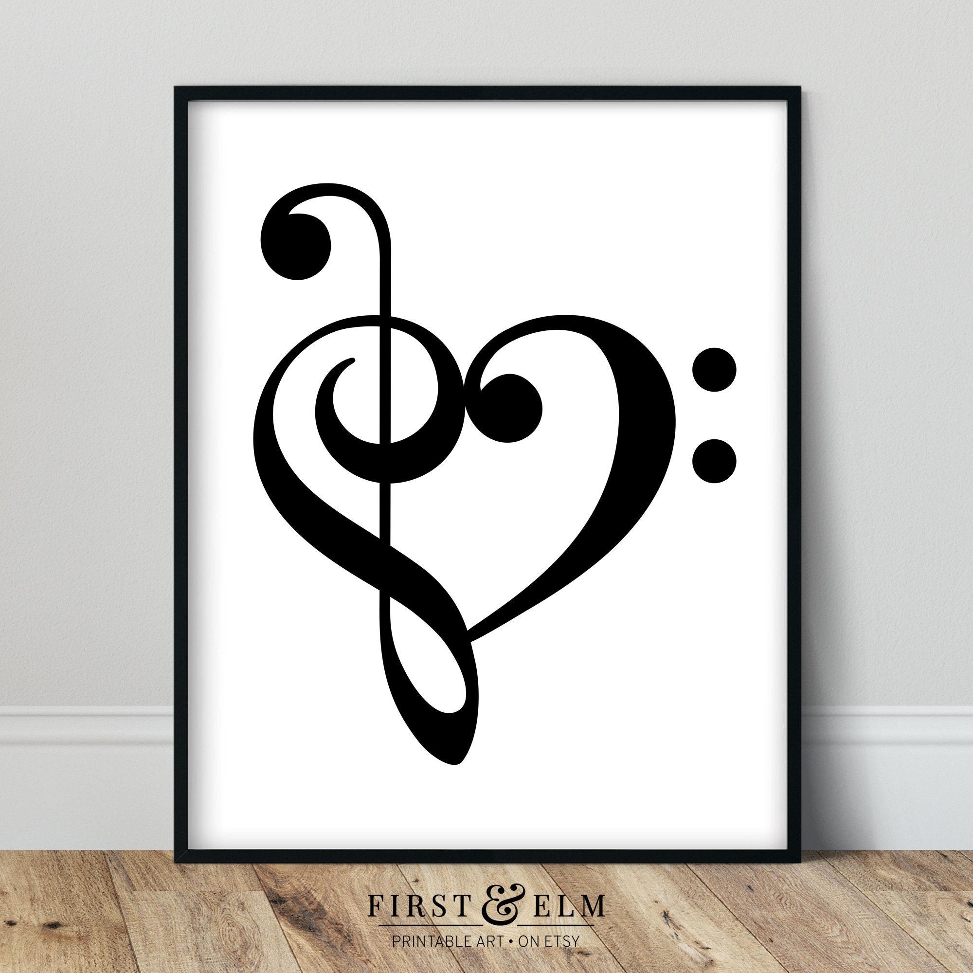 Treble Clef and Bass Clef Heart Poster Unique Music Lover | Etsy