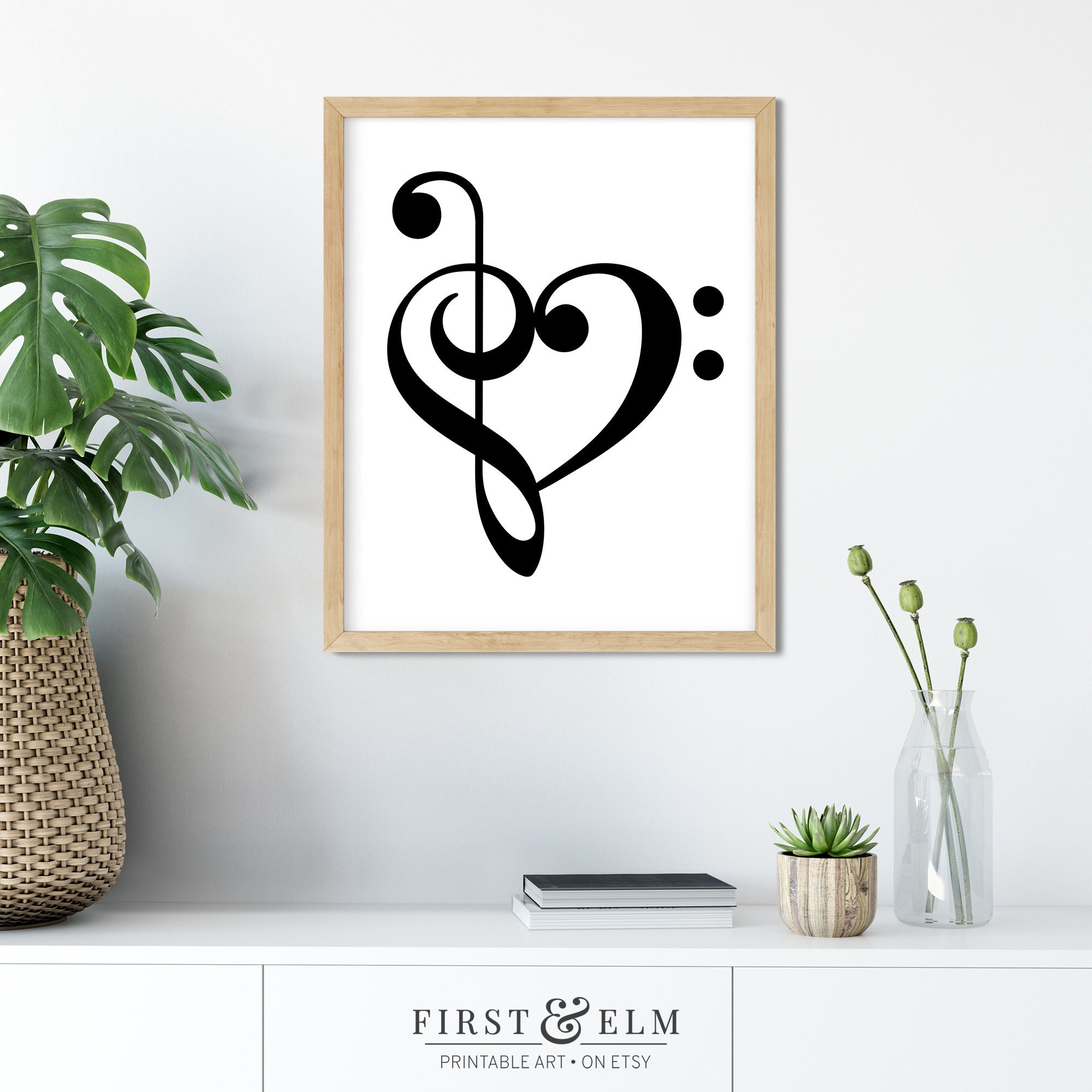 Treble Clef and Bass Clef Heart Poster, Unique Music Lover Gift Idea ...