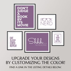 Book Lover Posters, Set of 5 Prints, Home Library Décor, English ...