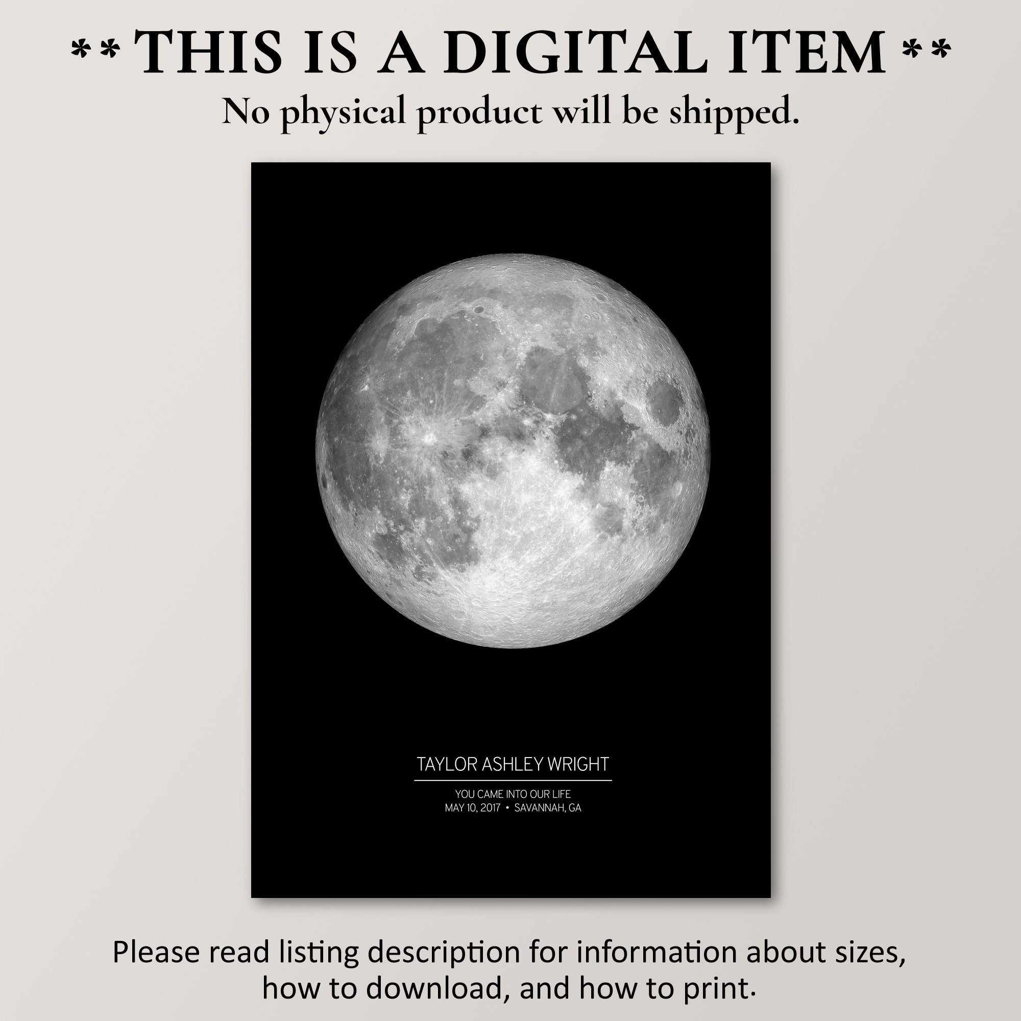 Personalized Phases of the Moon Print Important Dates Poster - Etsy