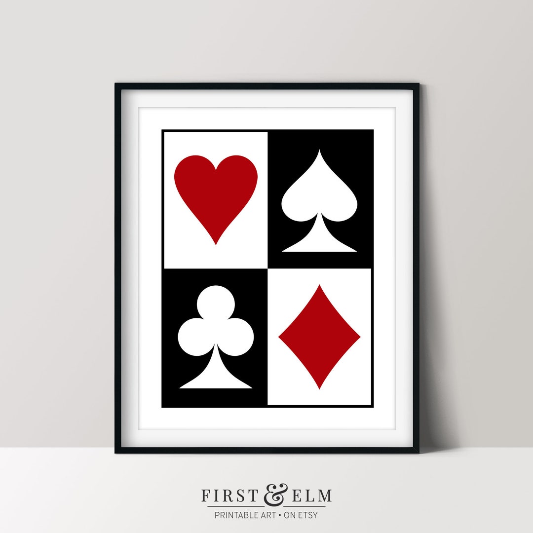 Playing Card Suits Print, Game Room Décor, Game Gifts, Printable Wall ...