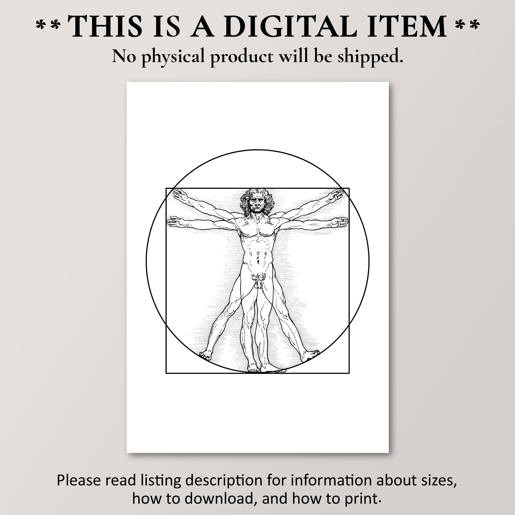 Vitruvian Man Print, Scientific Illustration, Leonardo Da Vinci, Nerdy ...
