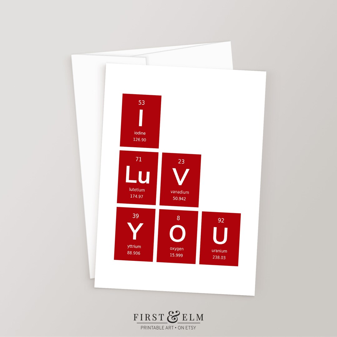 I Luv You Card, Periodic Table of Elements, Nerdy Science Greeting Card ...