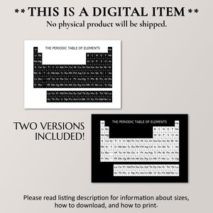 B&W Periodic Table of Elements Print, Science Teacher Gift, Nerdy Home ...