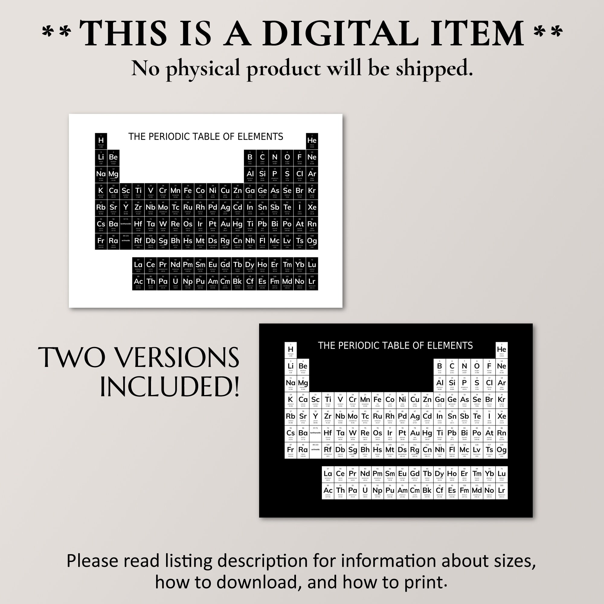 B&W Periodic Table of Elements Print Science Teacher Gift | Etsy