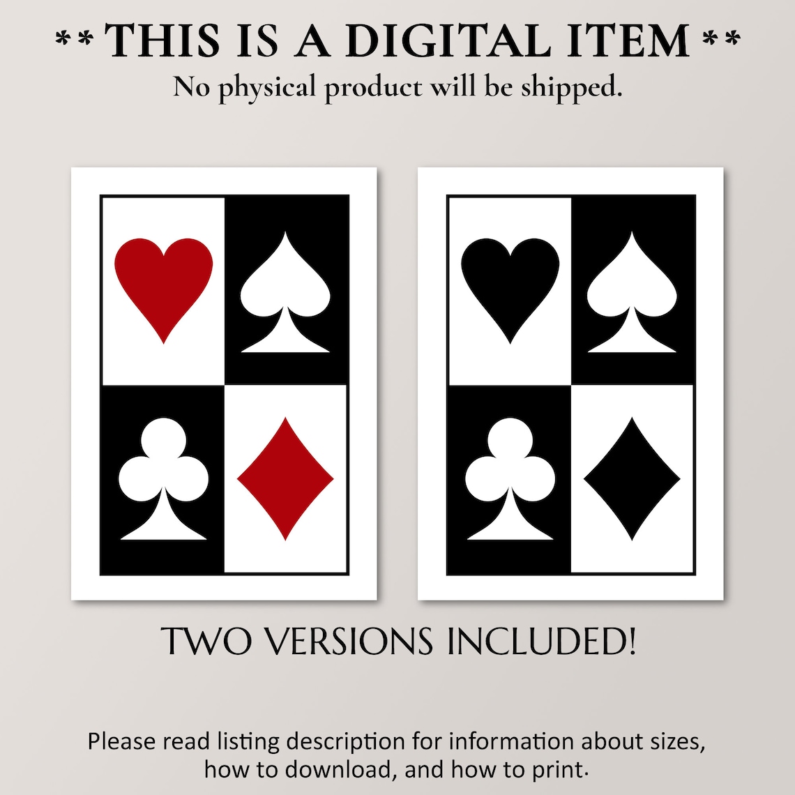 Playing Card Suits Print Game Room Décor Game Gifts | Etsy