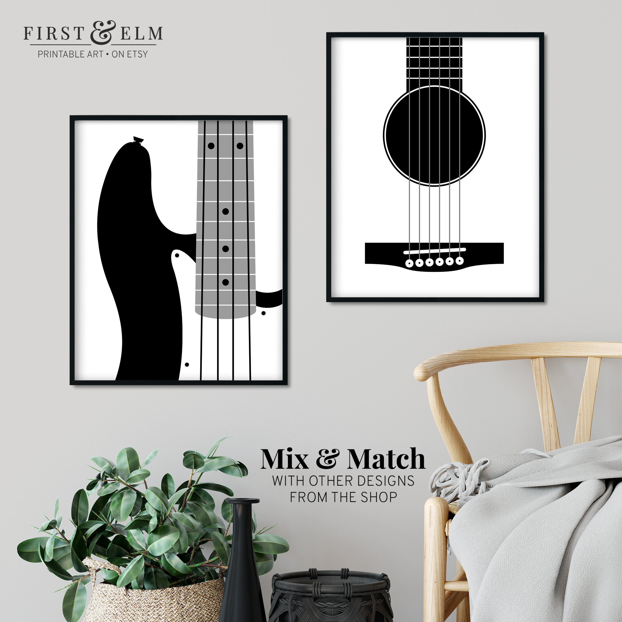 Bass Guitar Poster Minimalist Design Music Lover Ts Etsy
