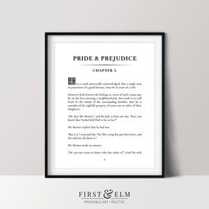 Pride and Prejudice, First Pages of Books, Famous Novels, Printable ...