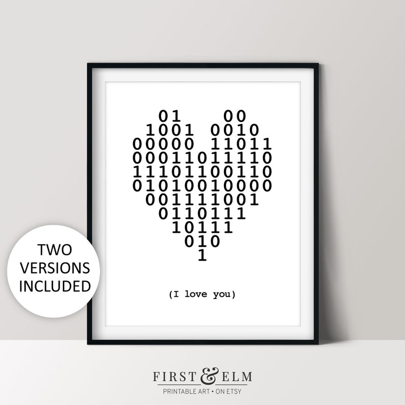 Binary Code Poster Heart Shaped I Love You Unique Nerd - Etsy