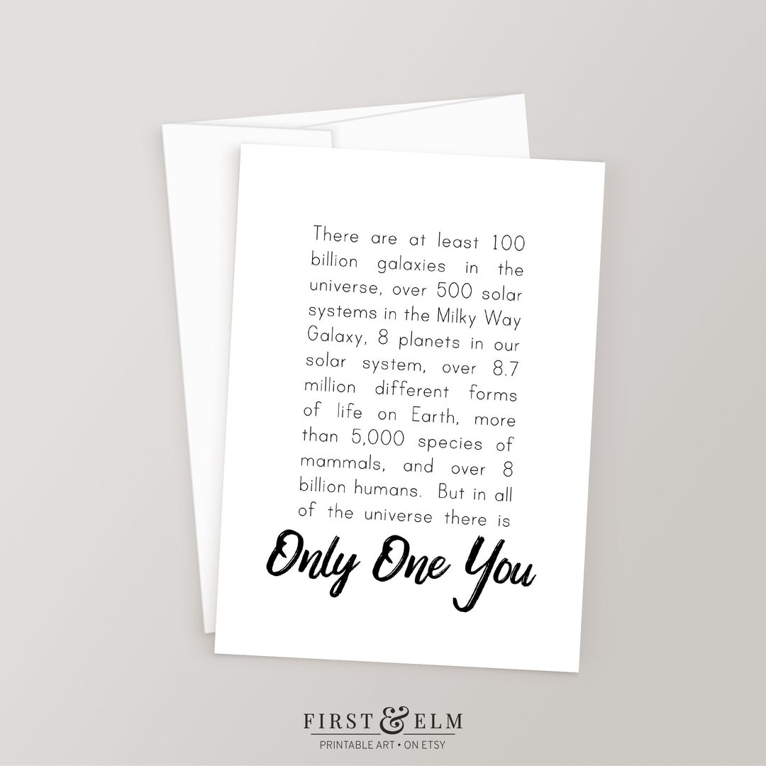 There’s Only One You, Printable Greeting Card, Unique Birthday Message ...