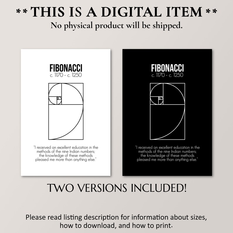 Fibonacci Spiral Print Famous Mathematician Home Décor for - Etsy