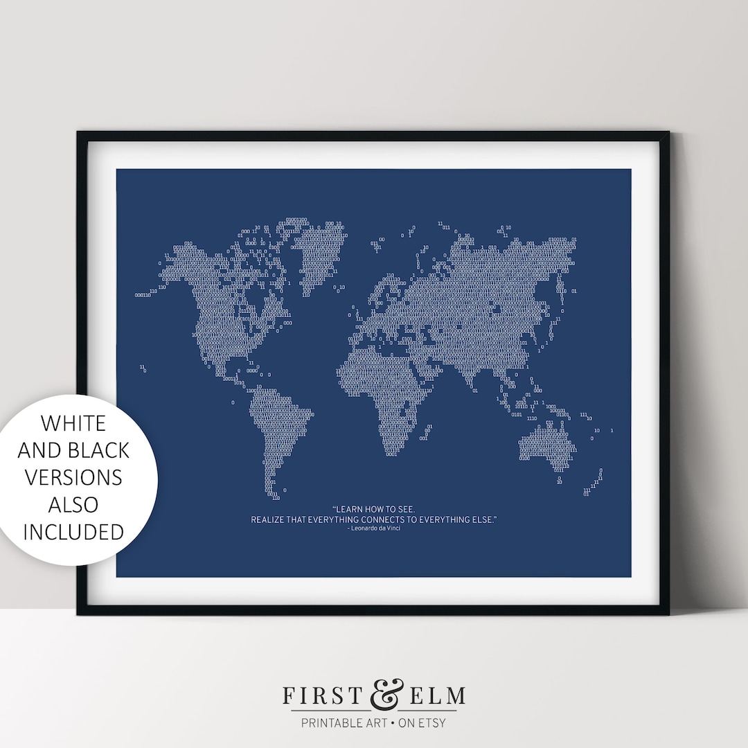 Binary Code World Map Poster, Unique Programmer Office Décor, Instant ...