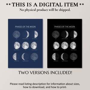Phases of the Moon Astronomy Art Print, Printable Outer Space Décor ...
