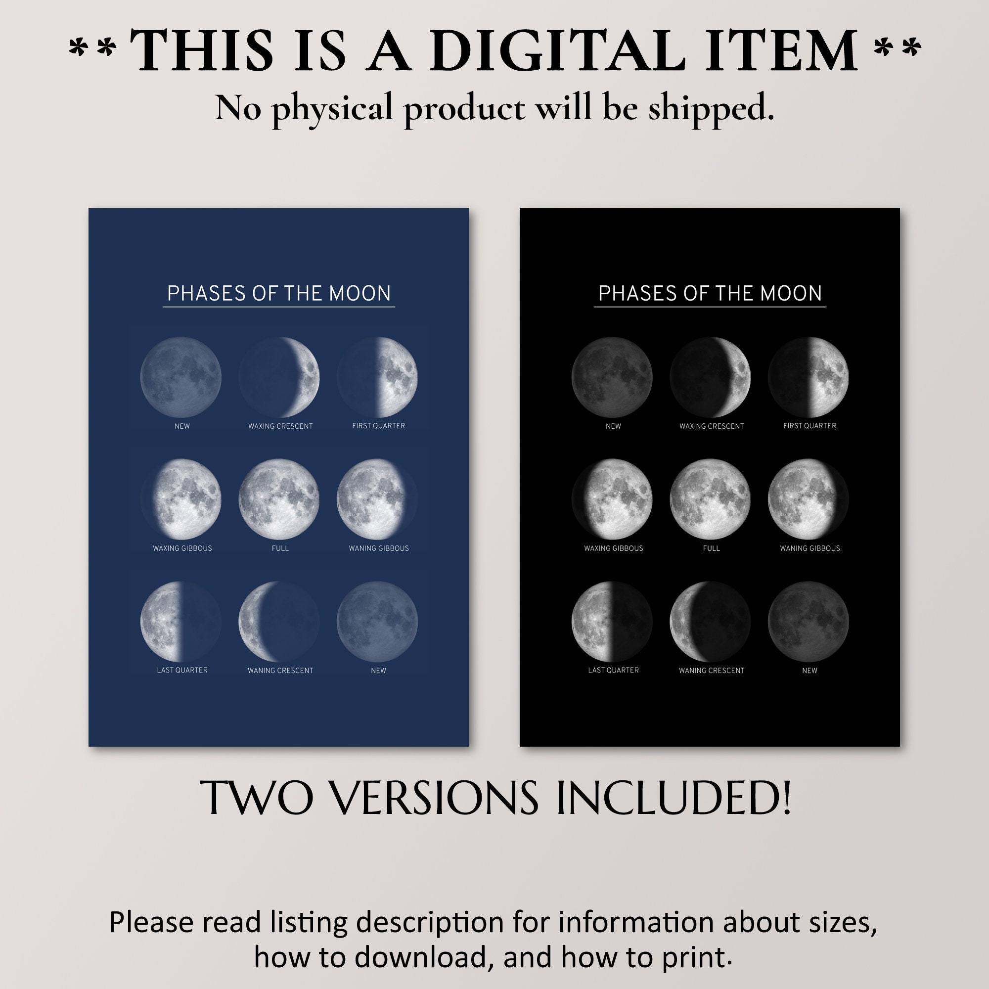 Phases of the Moon Astronomy Art Print Printable Outer Space - Etsy