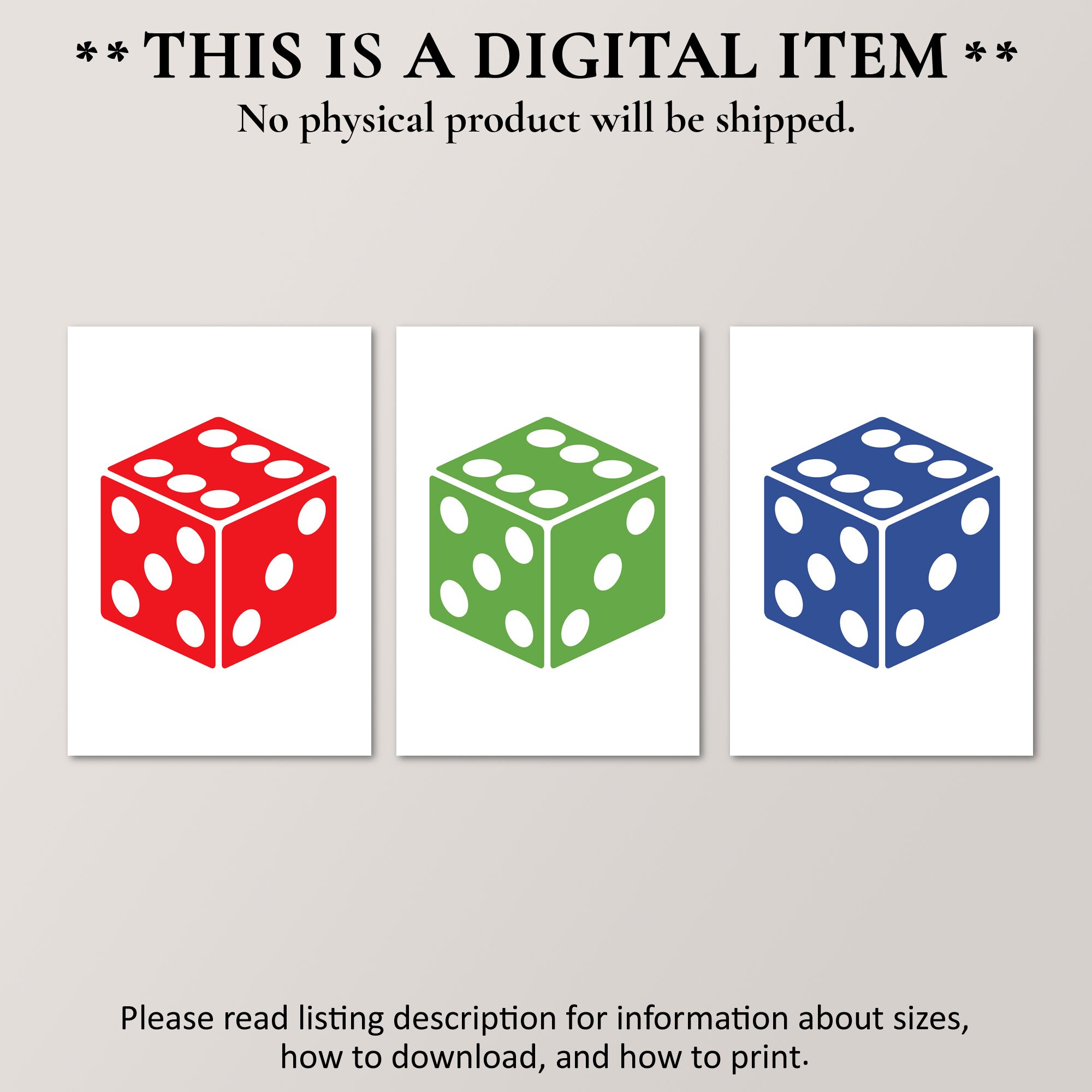 Dice Posters Set of 3 Prints Game Room Wall Art Board Game | Etsy