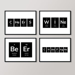 Set of 4 Nerdy Bar Signs, Beer Wine Champagne Cheers, Periodic Table ...