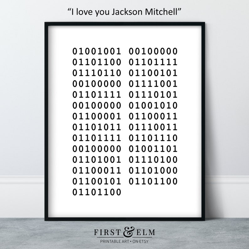 Binary Code I Love You Personalized Print With Name Computer - Etsy