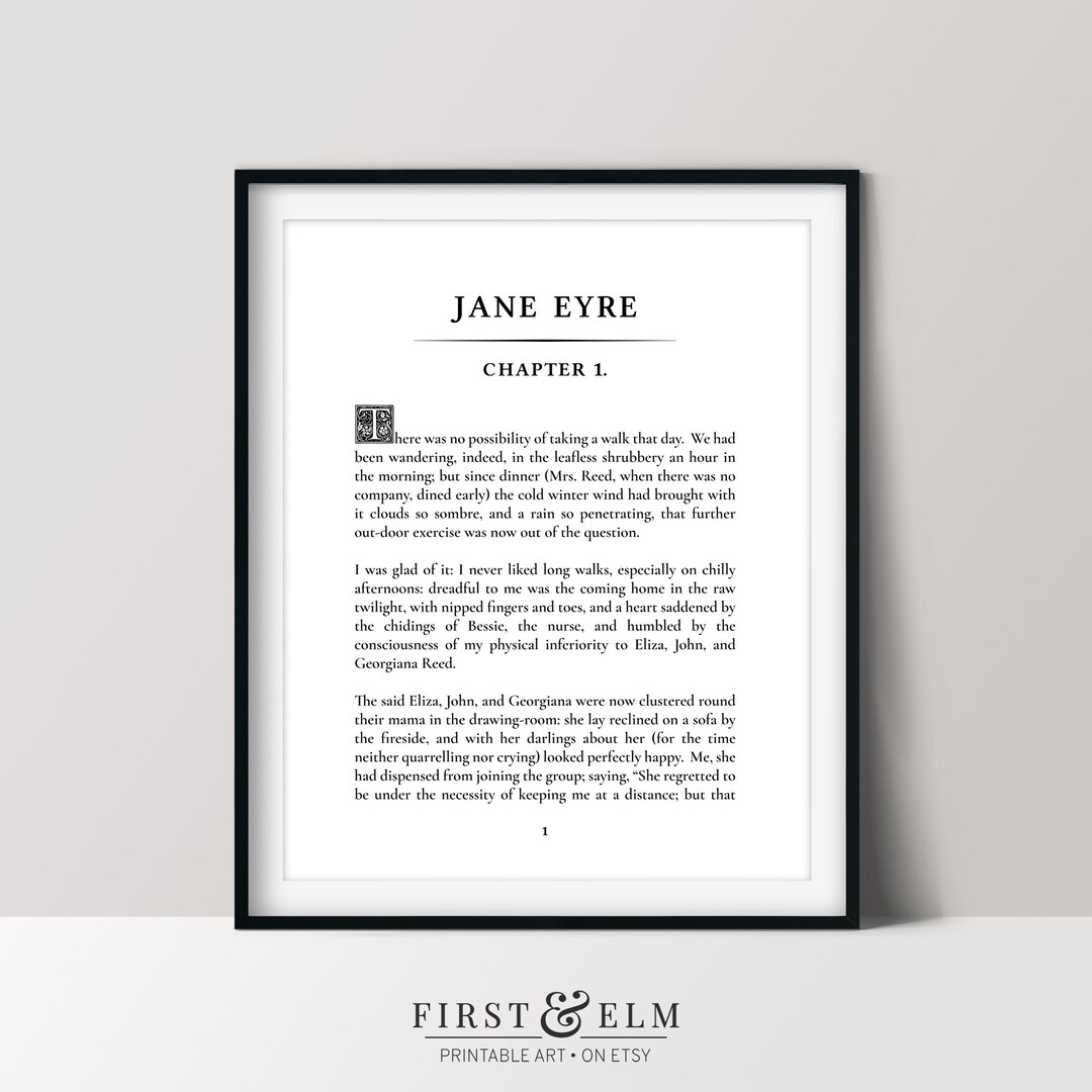 Jane Eyre Poster, First Page of Book, Library Wall Art, Book Lover ...