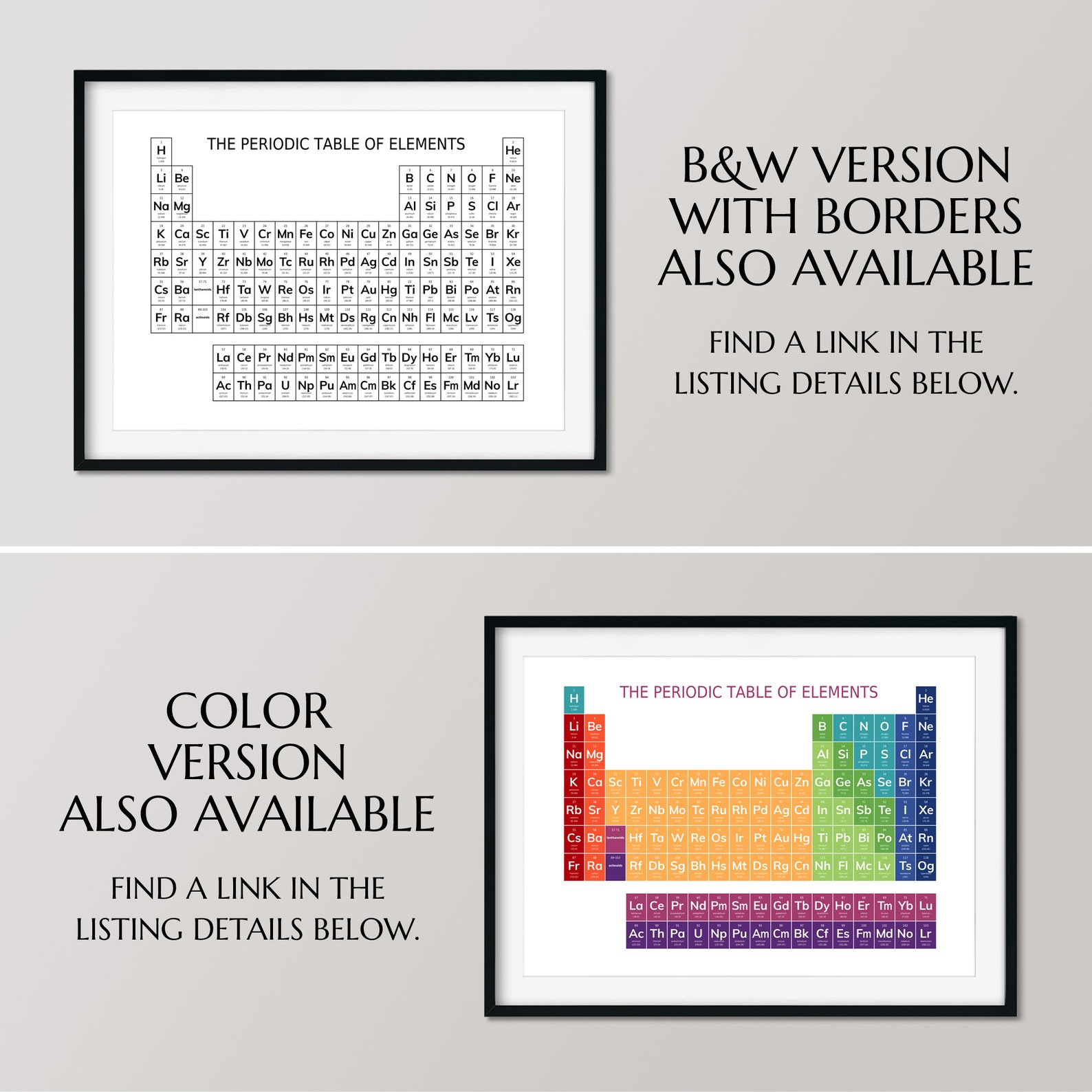 B&W Periodic Table of Elements Print Science Teacher Gift | Etsy