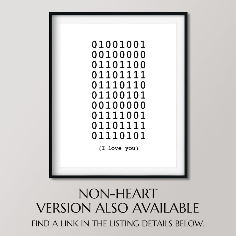 Binary Code Poster Heart Shaped I Love You Unique Nerd - Etsy
