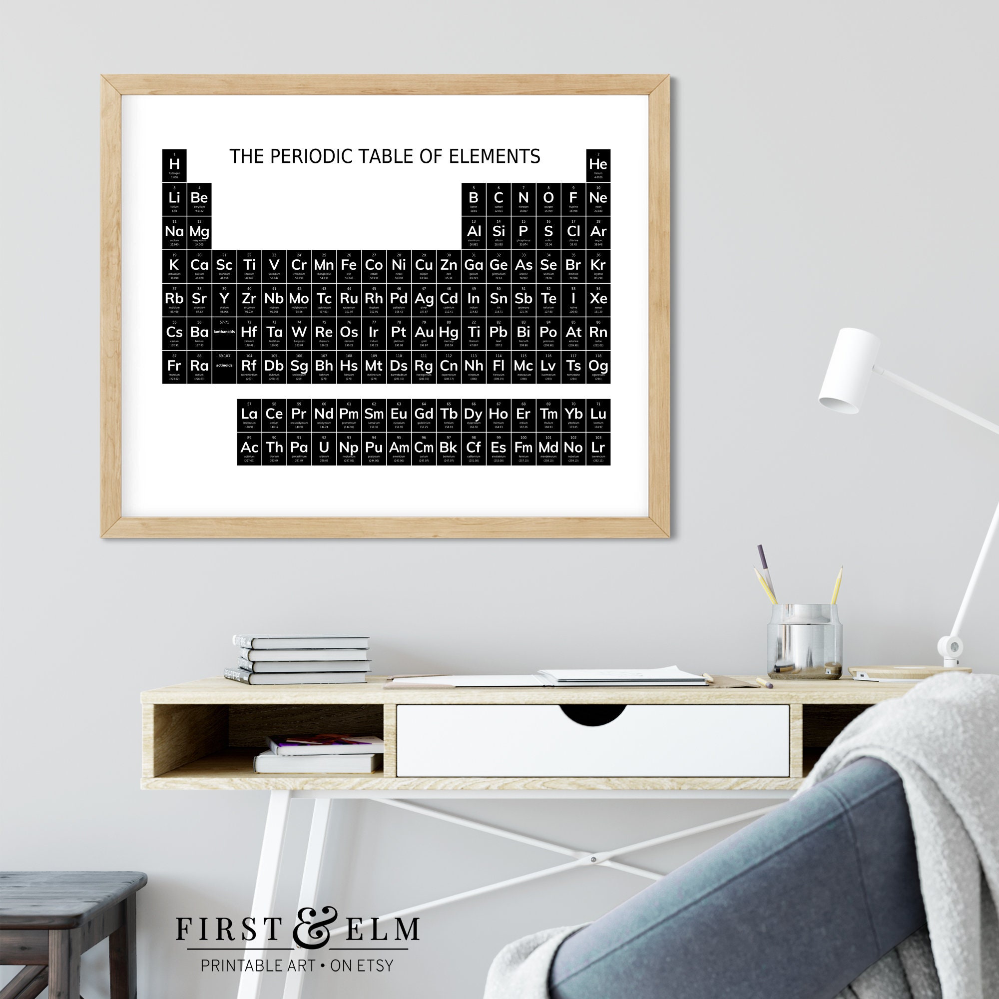 B&W Periodic Table of Elements Print Science Teacher Gift | Etsy