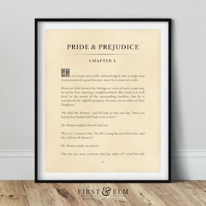 Pride and Prejudice, First Pages of Books, Famous Novels, Printable ...