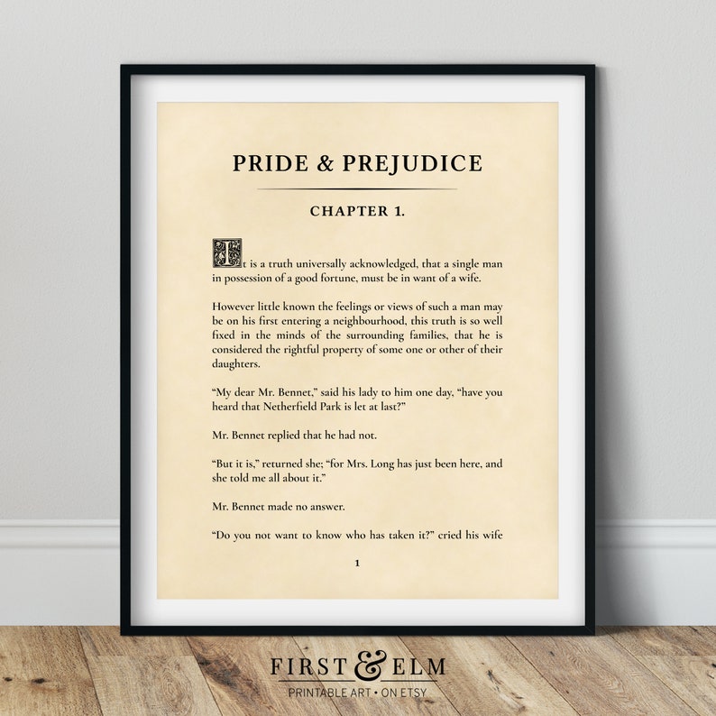 Pride and Prejudice, First Pages of Books, Famous Novels, Printable ...