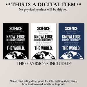 Science Knows No Country, Inspirational Quote, School Classroom Décor ...