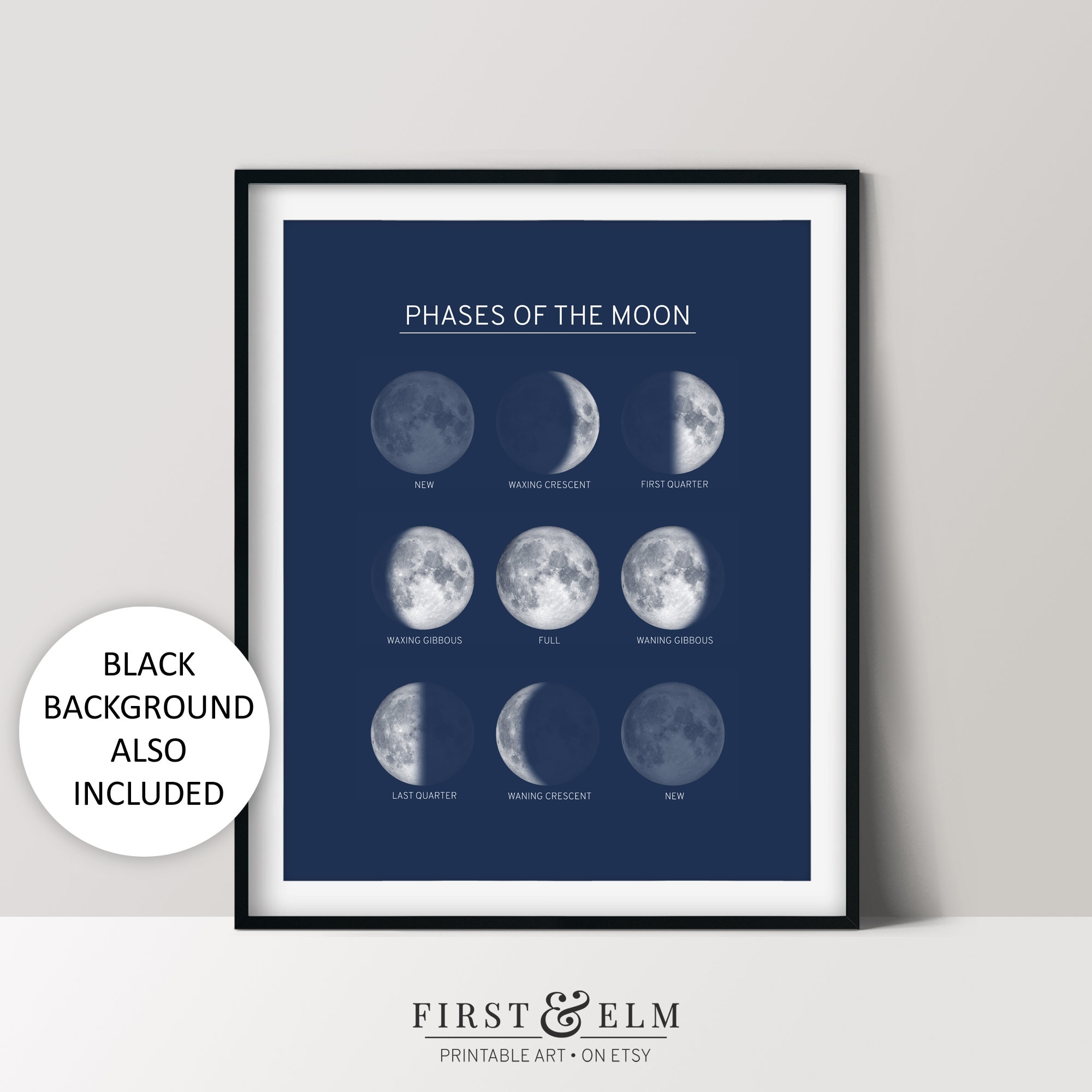 Phases of the Moon Astronomy Art Print, Printable Outer Space Décor ...