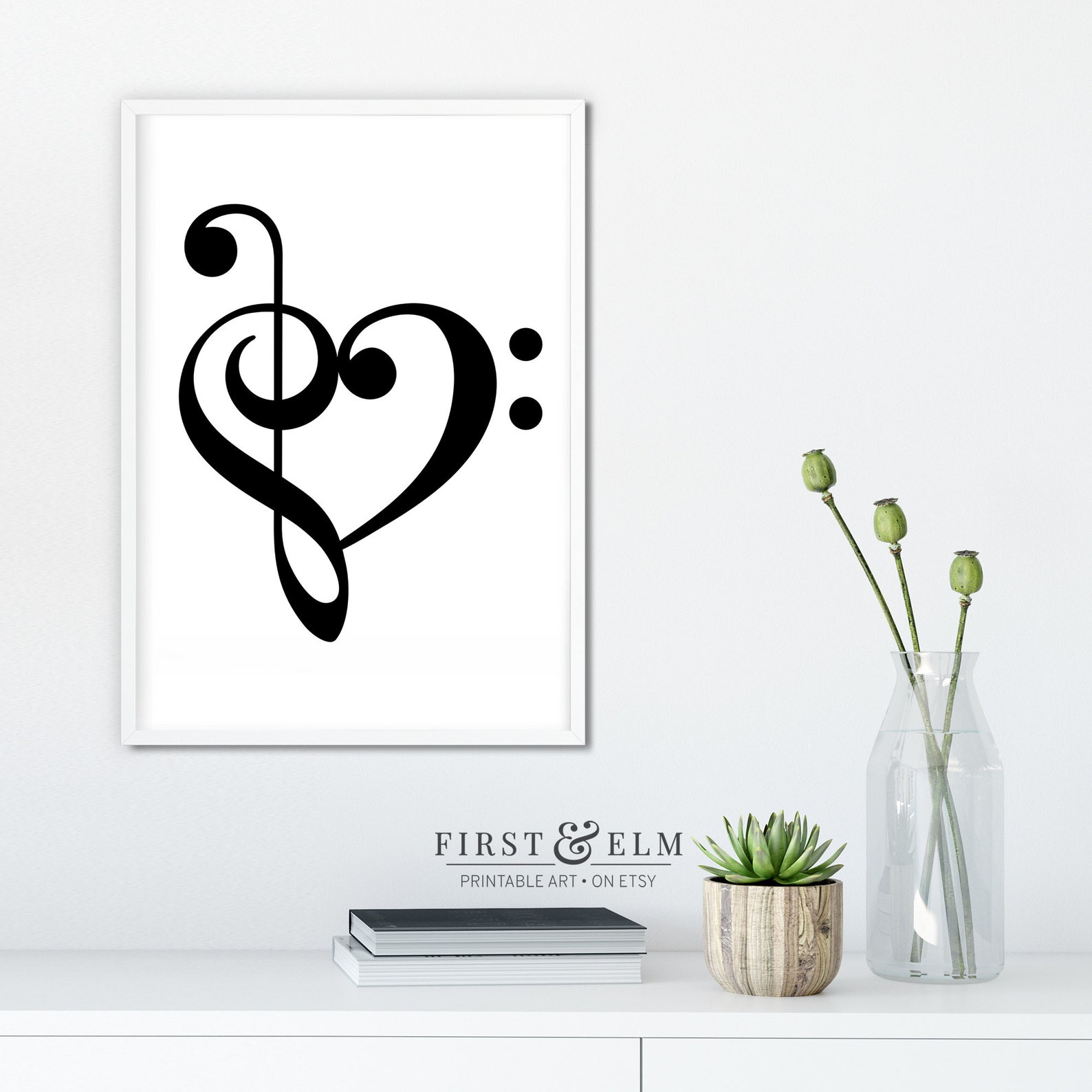 Treble Clef and Bass Clef Heart Poster Unique Music Lover | Etsy