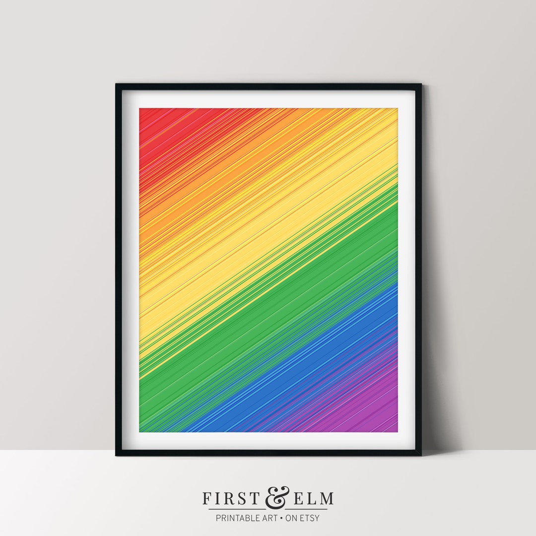 Rainbow Art Print, LGBT Home Décor, Pride Flag Colors, Diagonal Stripes ...