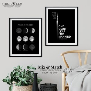 Phases of the Moon Astronomy Art Print, Printable Outer Space Décor ...